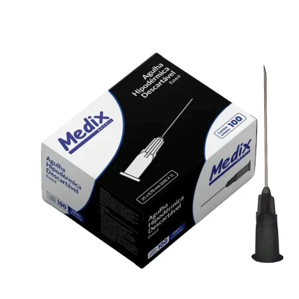 Agulha Hipodérmica Descartável 25x0,70MM (22Gx1) Caixa com 100 un Medi ...