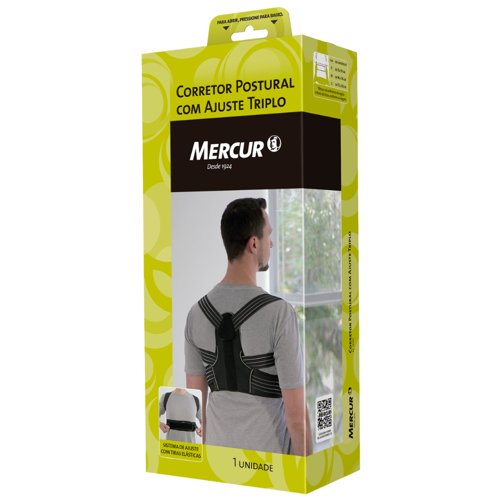 Corretor Postural com Ajuste Triplo Preto Mercur — MedcomRio